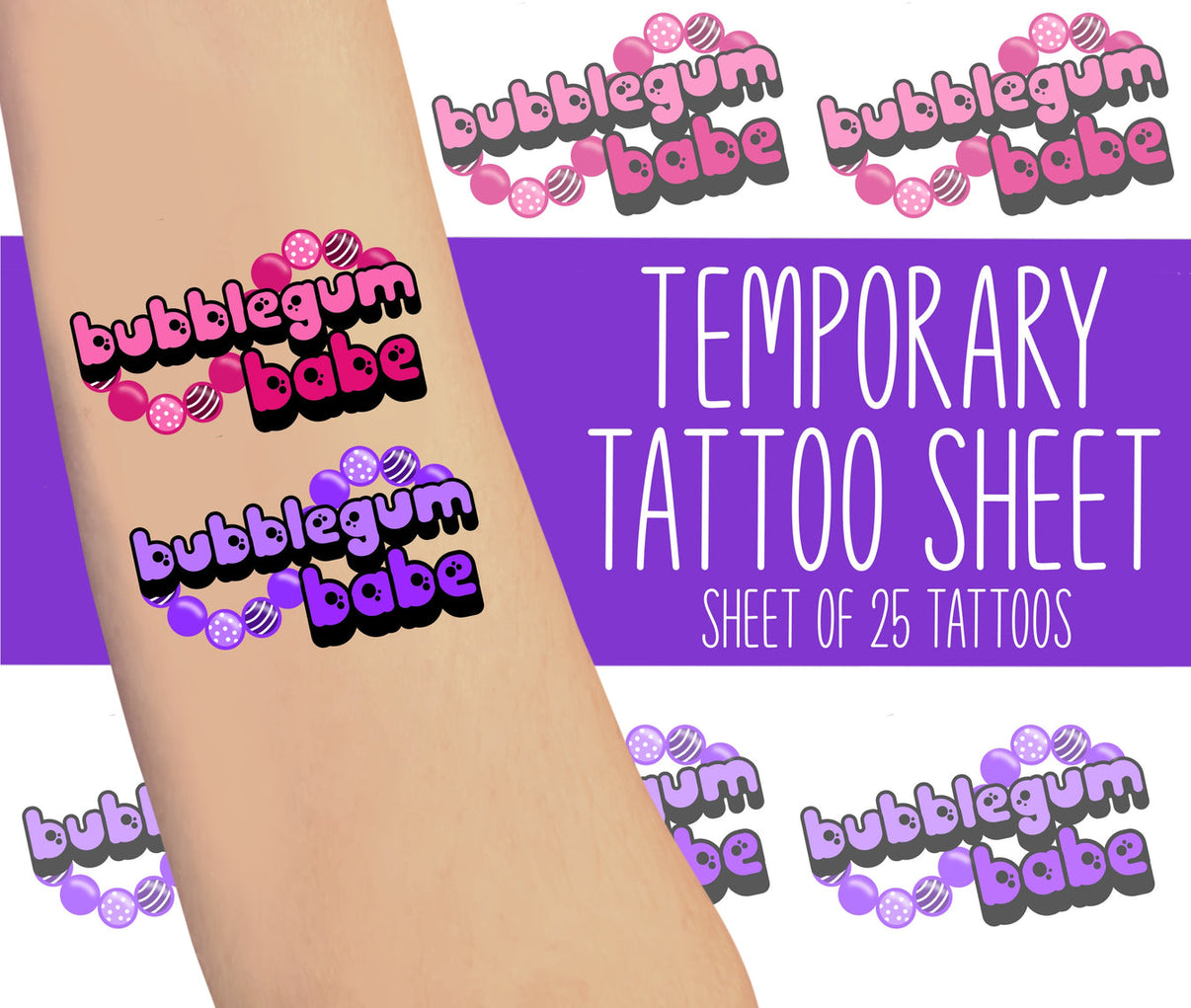 Bubblegum Babe Temporary Tattoos – Tatted By Itty Bits Designs